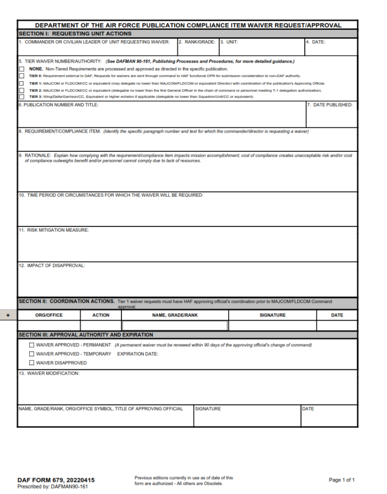 DAF Form 679 – Department of the Air Force Publication Compliance Item ...