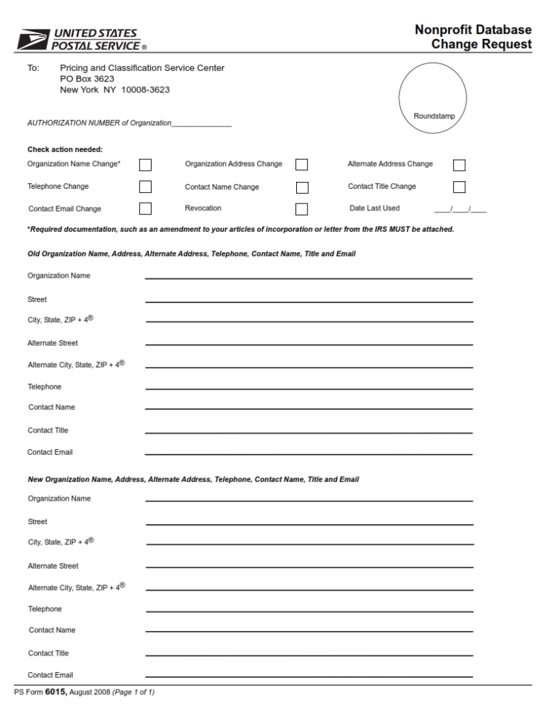 PS Form 6015 – Nonprofit Database Change Request | Origin Form Studio