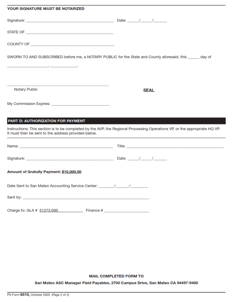 PS Form 6510 – Death Gratuity Payment Authorization | Origin Form Studio