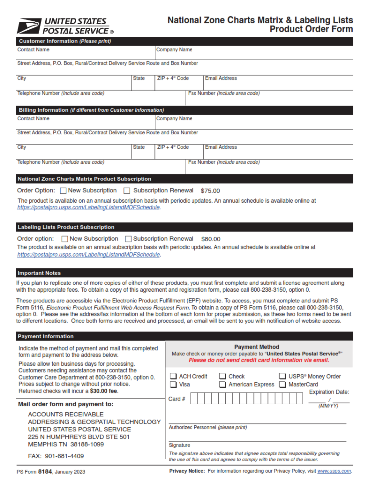 PS Form 8184 – National and International Service Center (ISC) Zone ...