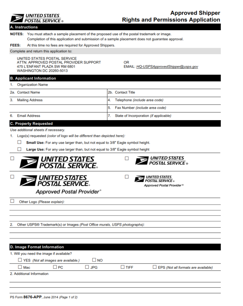 PS Form 8676-APP – Approved Shipper Rights and Permissions Application ...