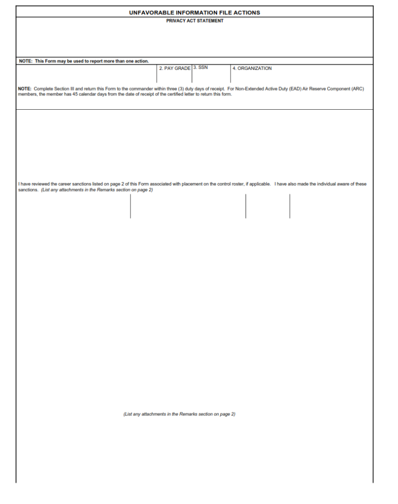 DAF Form 1058 – Unfavorable Information File Actions | Origin Form Studio