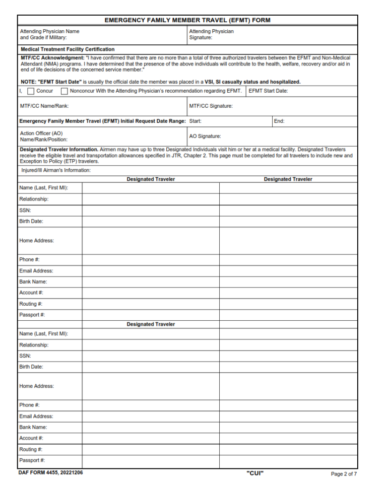 DAF Form 4455 – Emergency Family Member Travel (Efmt) Form | Origin ...