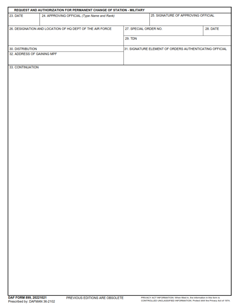 DAF Form 899 – Request And Authorization For Permanent Change Of ...