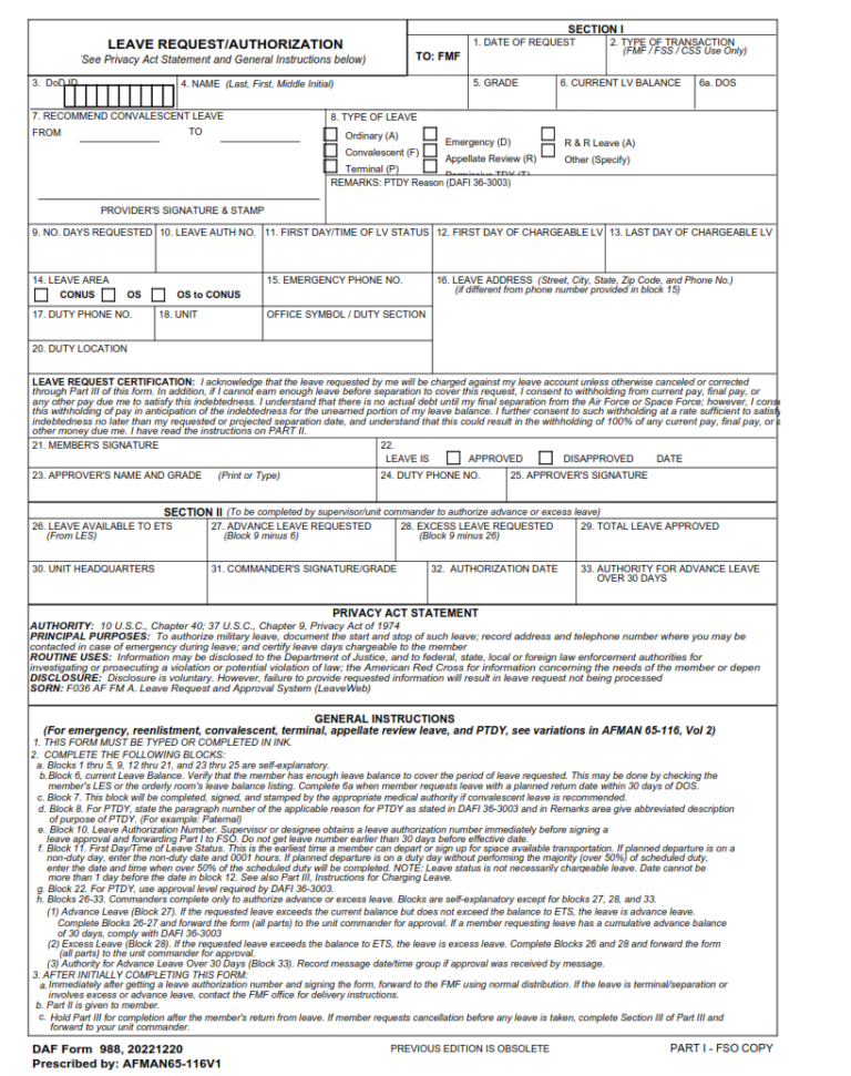 DAF Form 988 – Leave Request/Authorization | Origin Form Studio
