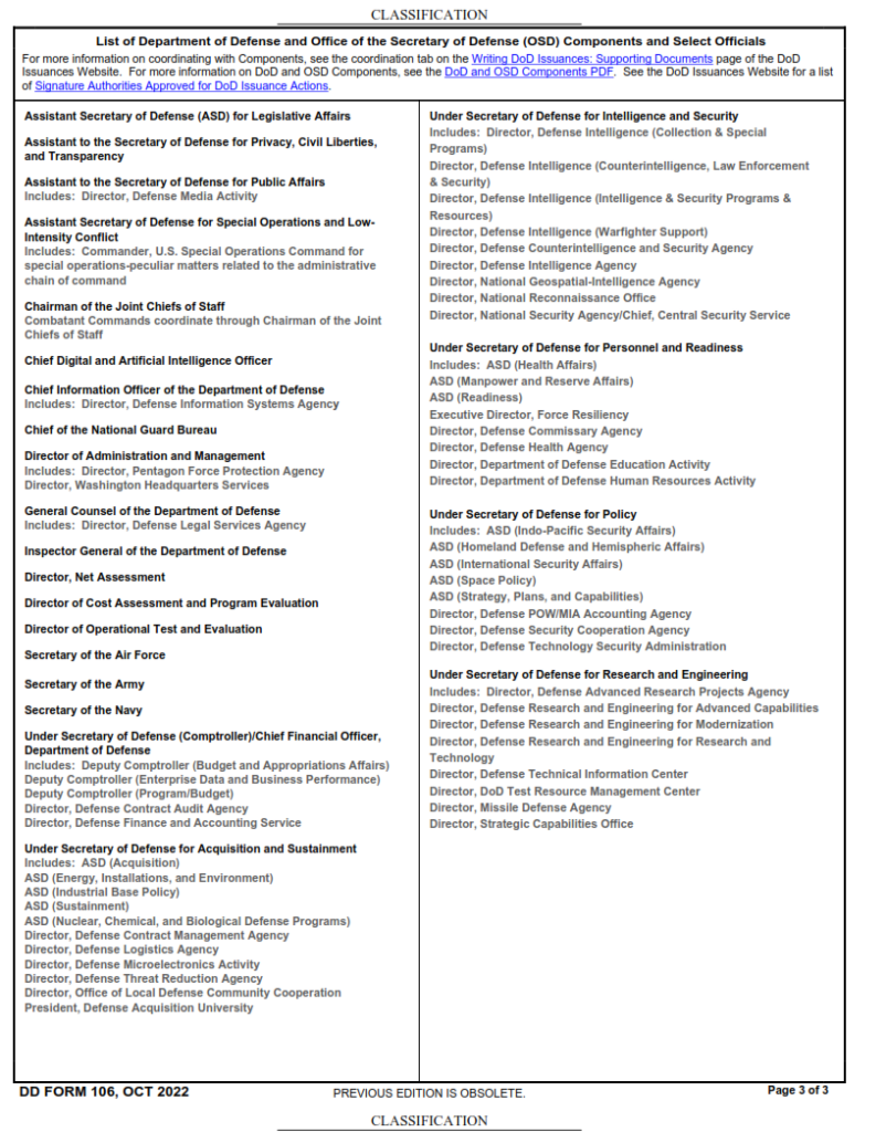 DD Form 106 – DoD Issuances Program Coordination Initiation | Origin ...