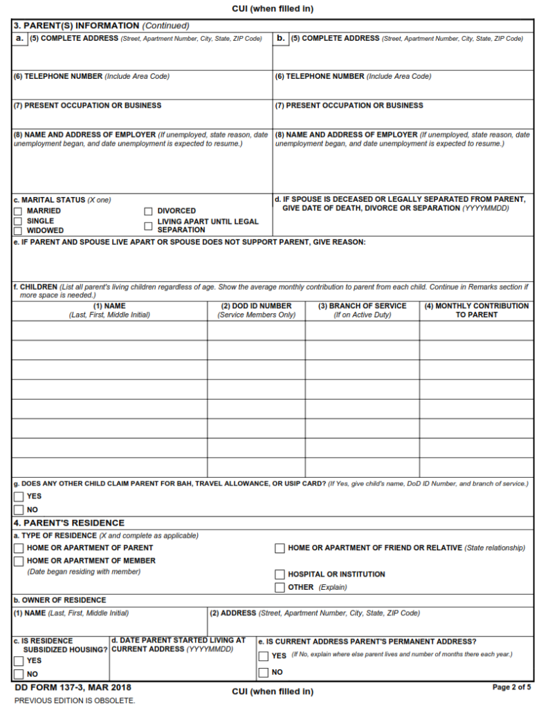 DD Form 137-3 – Dependency Statement – Parent | Origin Form Studio