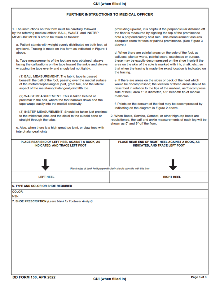 DD Form 150 – Special Measurements Blank for Special Measurement ...