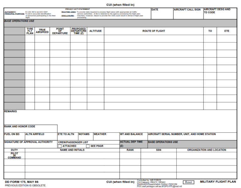 DD Form 175 – Flight Plan, Military | Origin Form Studio