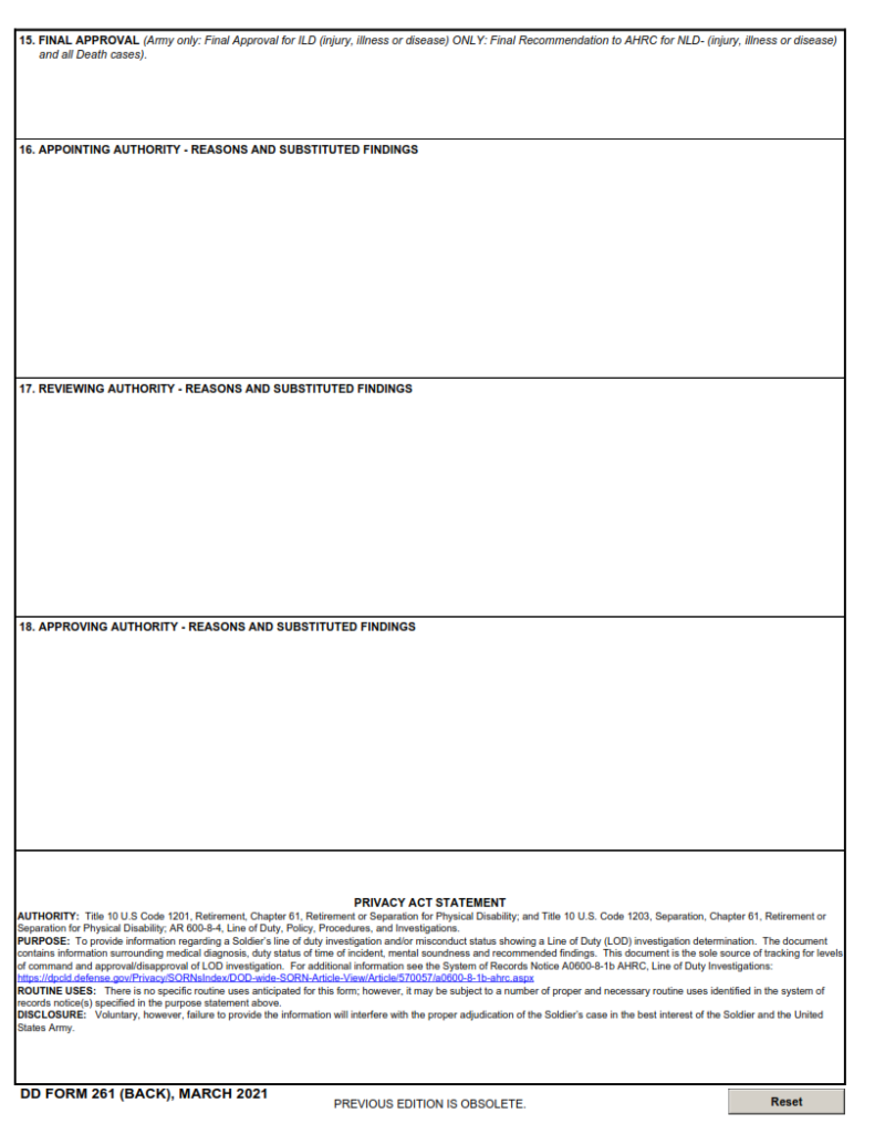DD Form 261 – Investigation, Report of Investigation – Line of Duty and ...