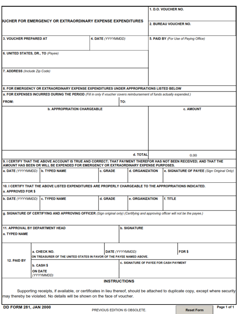DD Form 281 – Voucher for Emergency or Extraordinary Expense ...