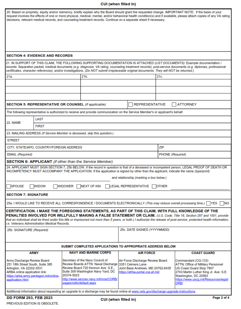 DD Form 293 – Application for the Review of Discharge from the Armed ...