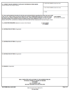 DD Form 294 – Application for a Review by the Physical Disability Board ...