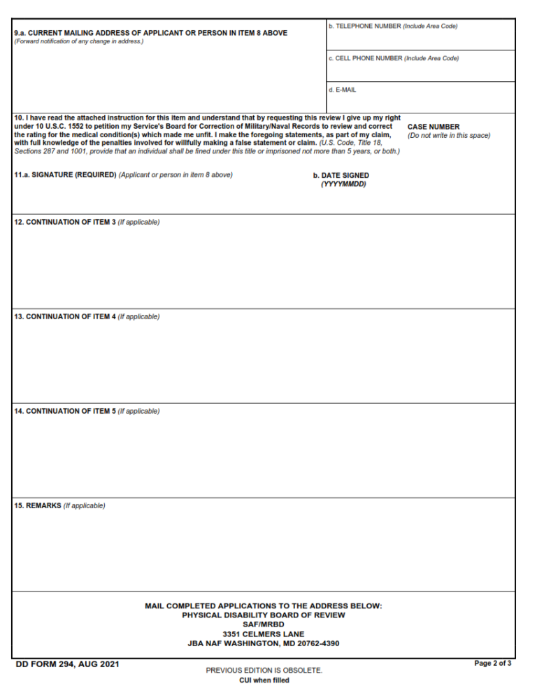 DD Form 294 – Application for a Review by the Physical Disability Board ...