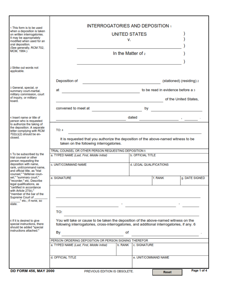 DD Form 456 – Interrogatories and Dispositions | Origin Form Studio