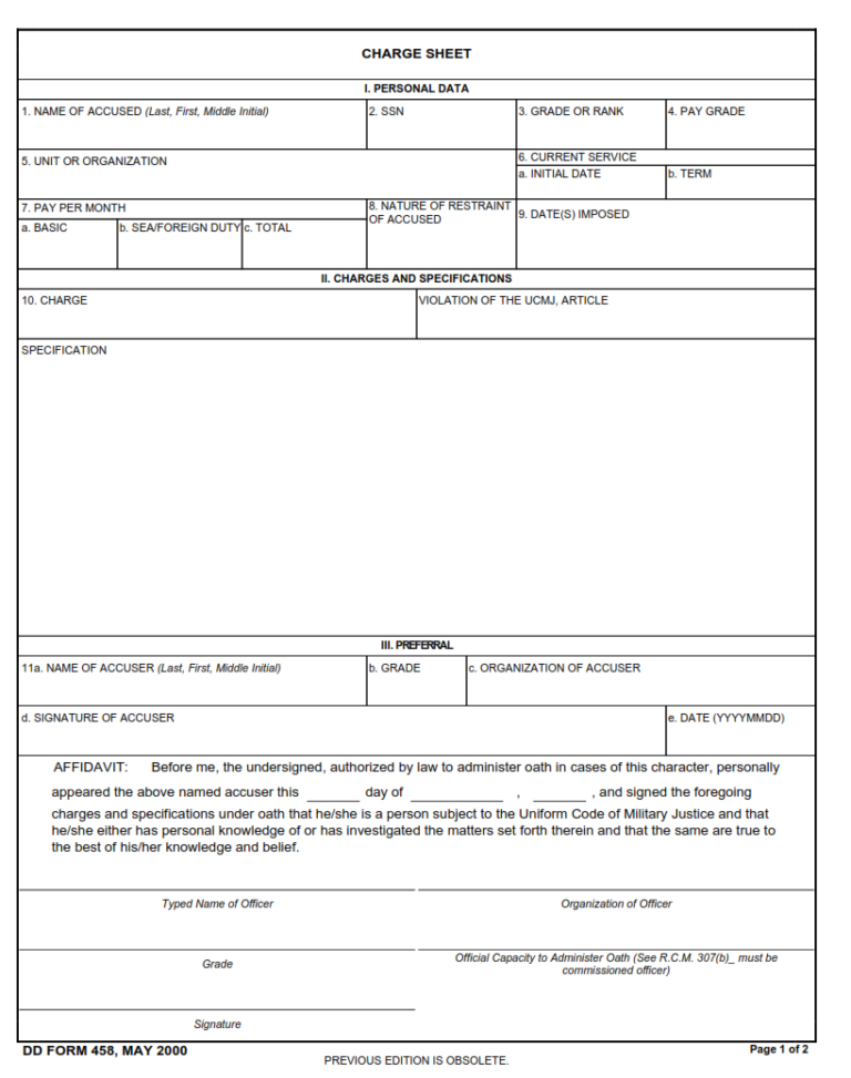 DD Form 458 – Charge Sheet | Origin Form Studio