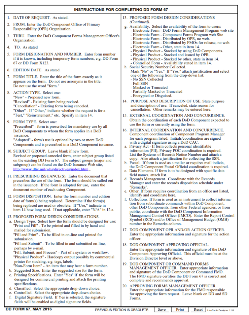 DD Form 67 – Form Processing Action Request | Origin Form Studio