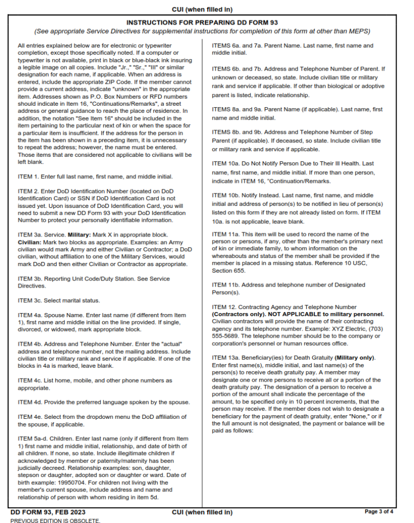 DD Form 93 – Record of Emergency Data | Origin Form Studio