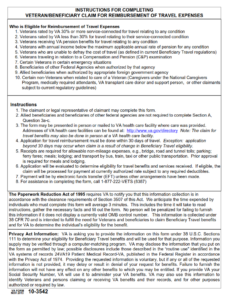 VA Form 10-3542 – Veteran/Beneficiary Claim for Reimbursement of Travel ...