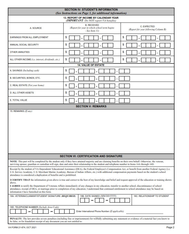 VA Form 21-674 – Request for Approval of School Attendance | Origin ...